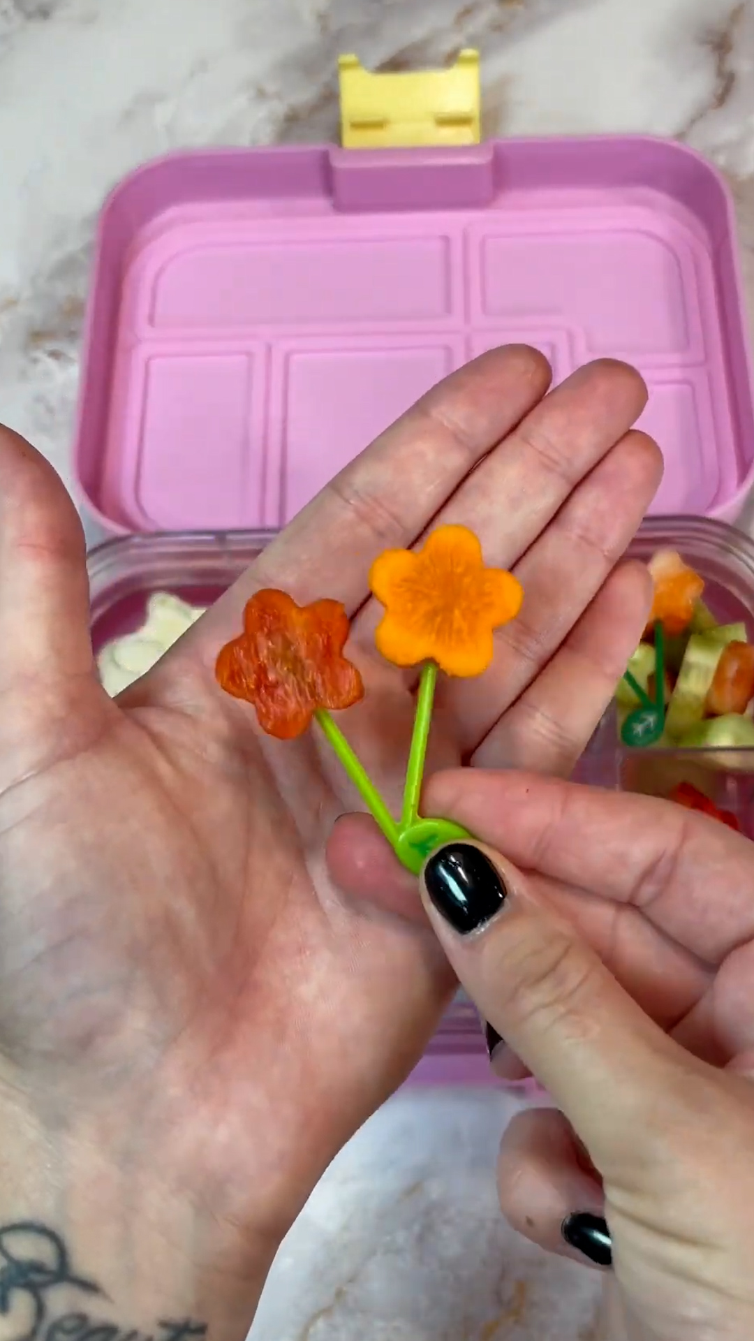Nature themed school lunch packed with creative matching touches