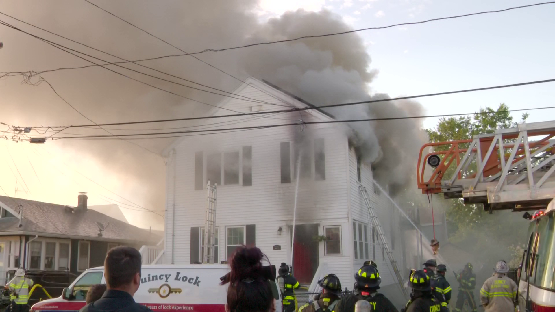 Crews battling fire at multifamily home in Quincy