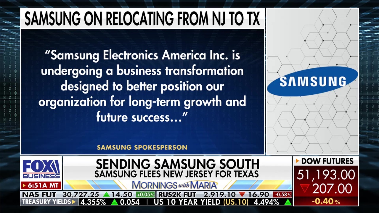 Samsung exits New Jersey for Texas, citing high regulatory costs