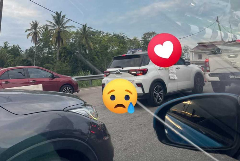 Traffic jam: Woman holding 'Sorry, my father just passed away' note ...