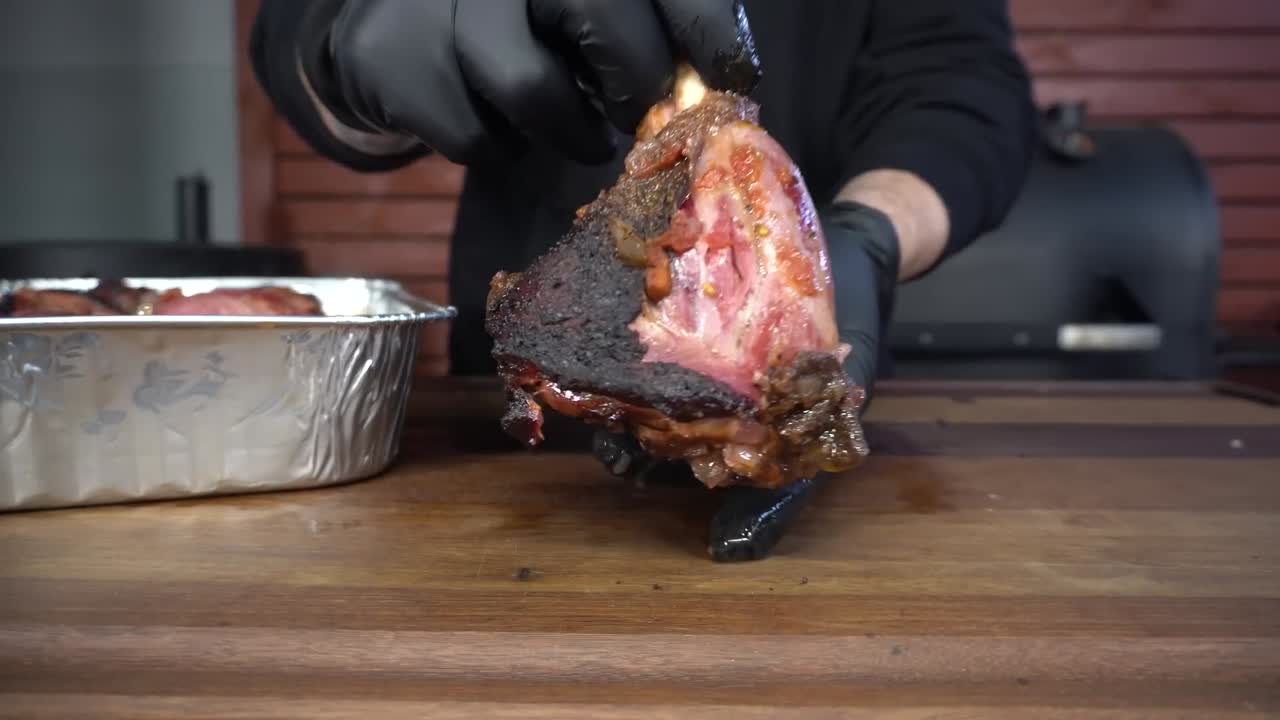 The garlic-soaked lamb shanks made for fire