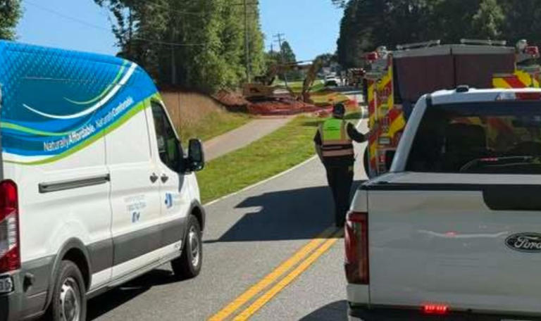 Traffic shutdown on Upstate road after gas line cut