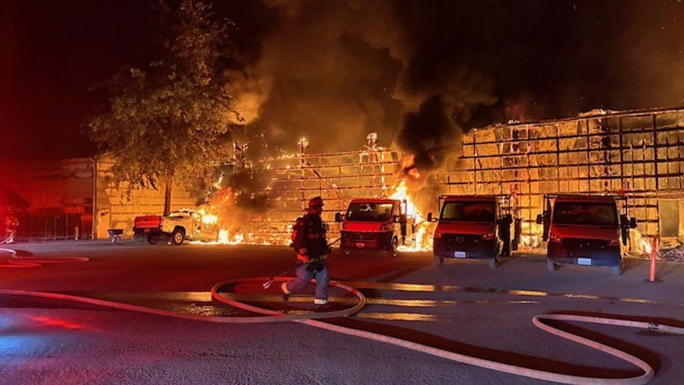 15 cars burned as crews battle 2-alarm fire at Redmond landscaping business