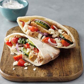 Greek grilled chicken pitas