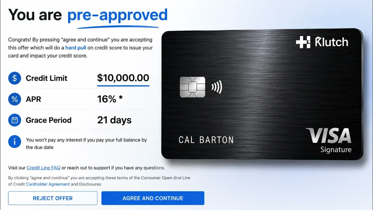 Unlock $10,000 Klutch credit card pre-approval with a soft pull!