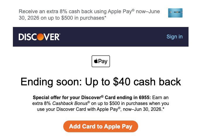 Discover cardholders: Check your inbox for up to $40 cash-back from new ...