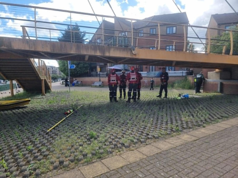 Wathen Wigg Bridge over River Nene in Northampton taped off by ...