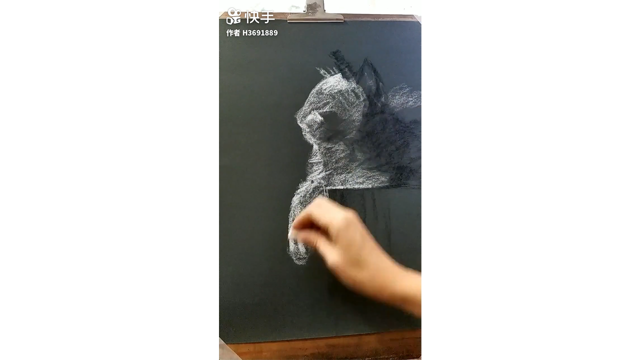 White charcoal cat drawing on black paper with soft highlights and ...