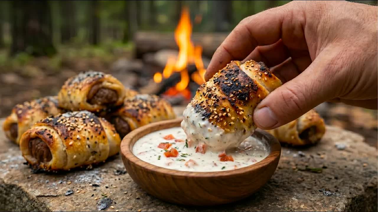 Watch how these bacon wrapped steak bites cook inside ash baked dough