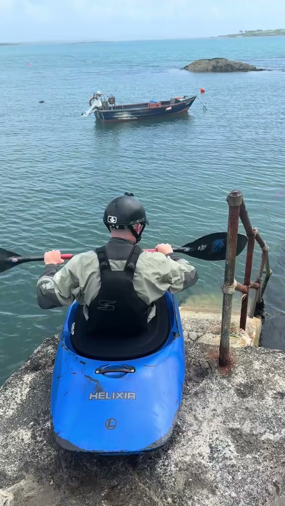 Kayak stair launch with a surprise flip at the bottom