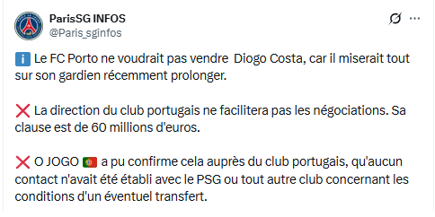 PSG transfer news – New information on the Diogo Costa case