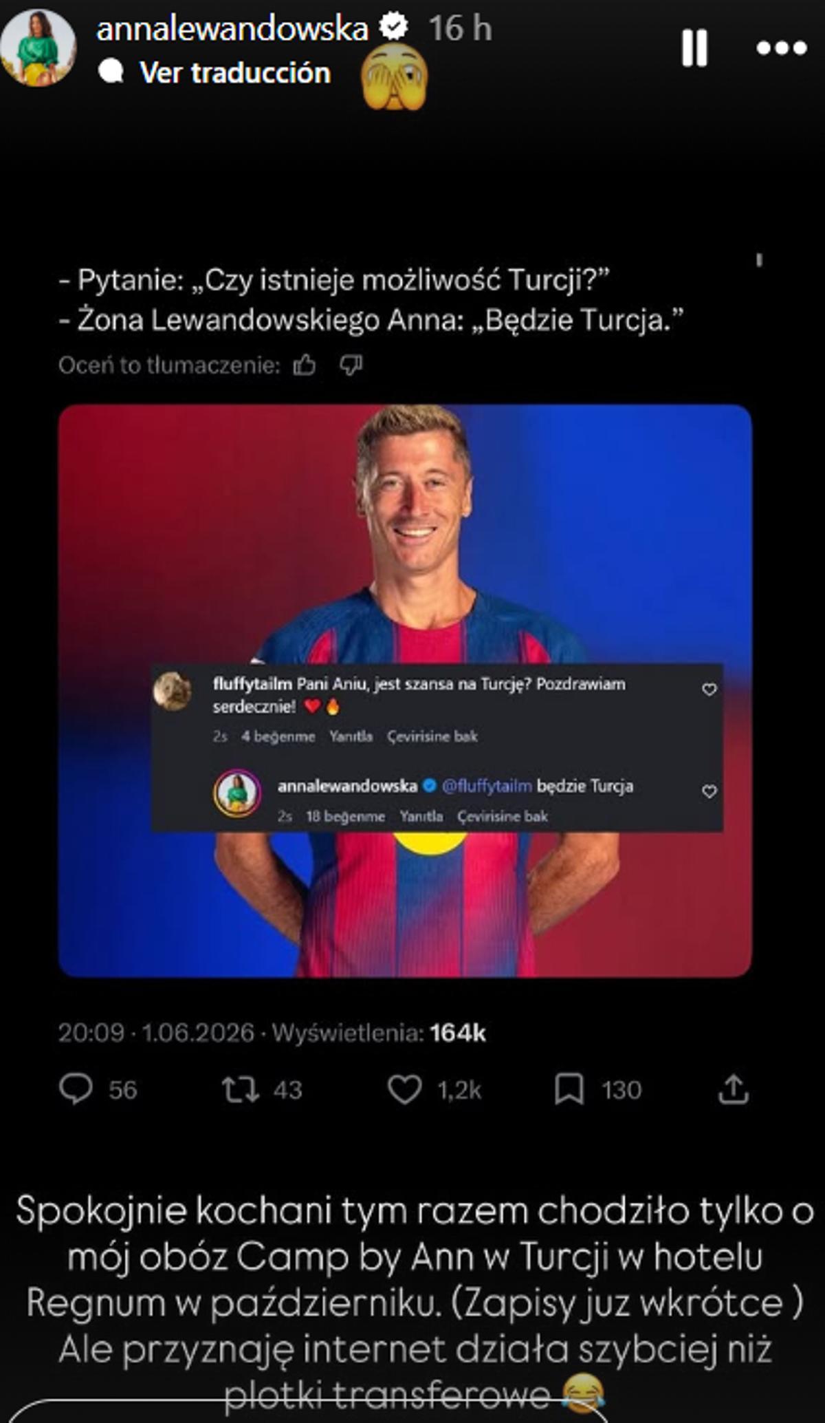Anna Lewandowska aclara los rumores sobre el futuro de Robert ...