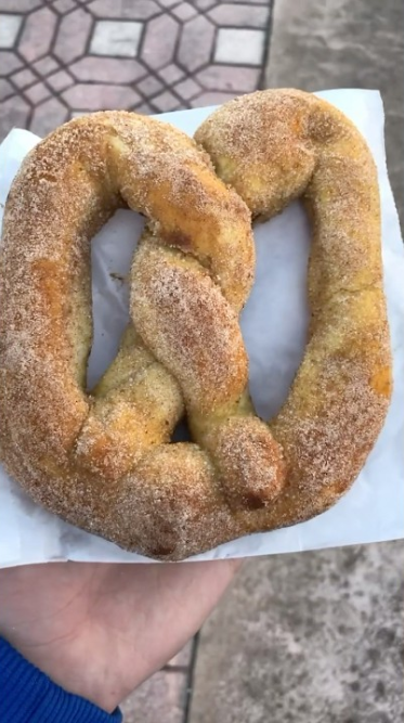 Freshly baked cinnamon pretzels with irresistible aroma