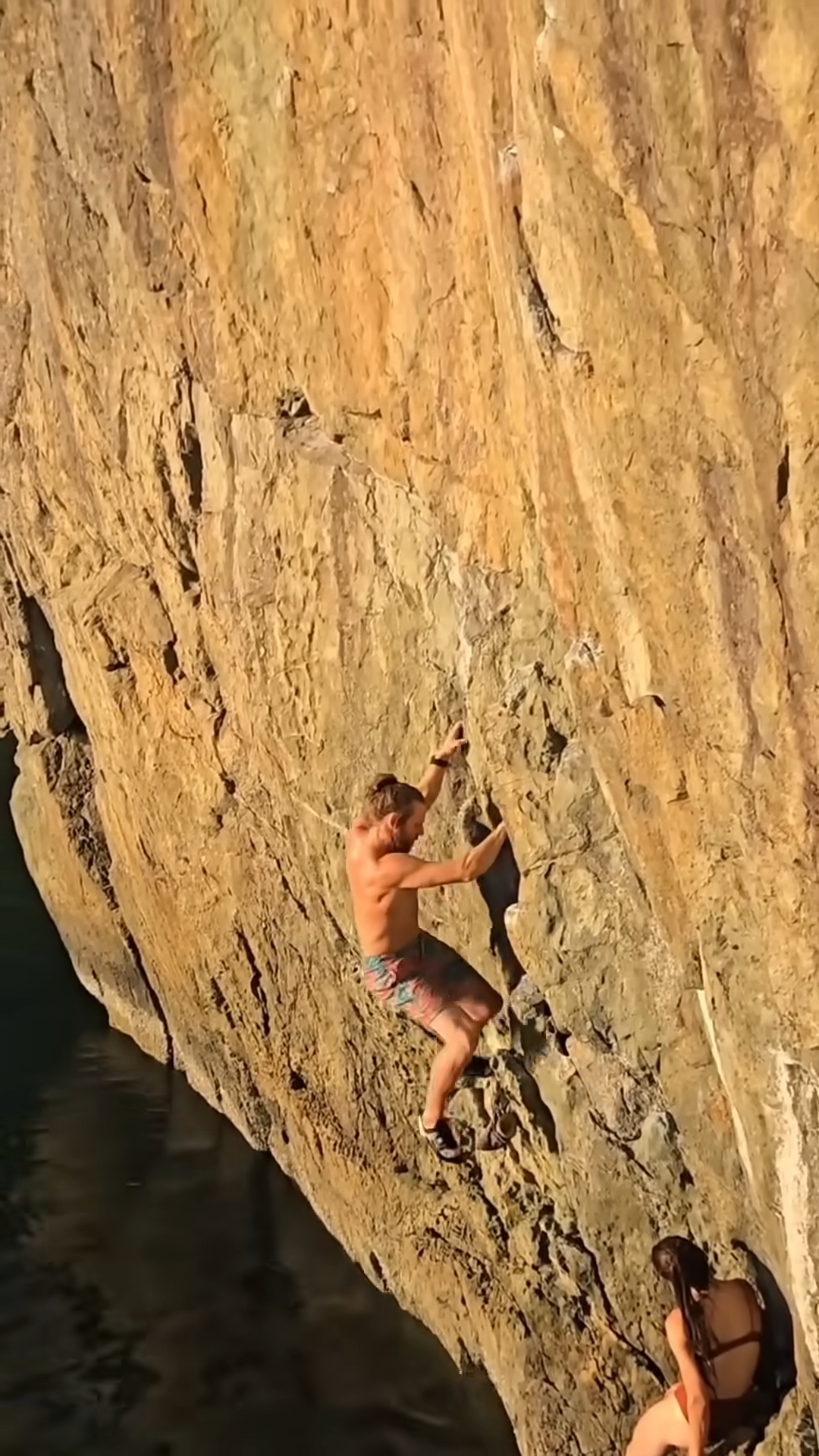 Climbing a 45 foot cliff over the ocean