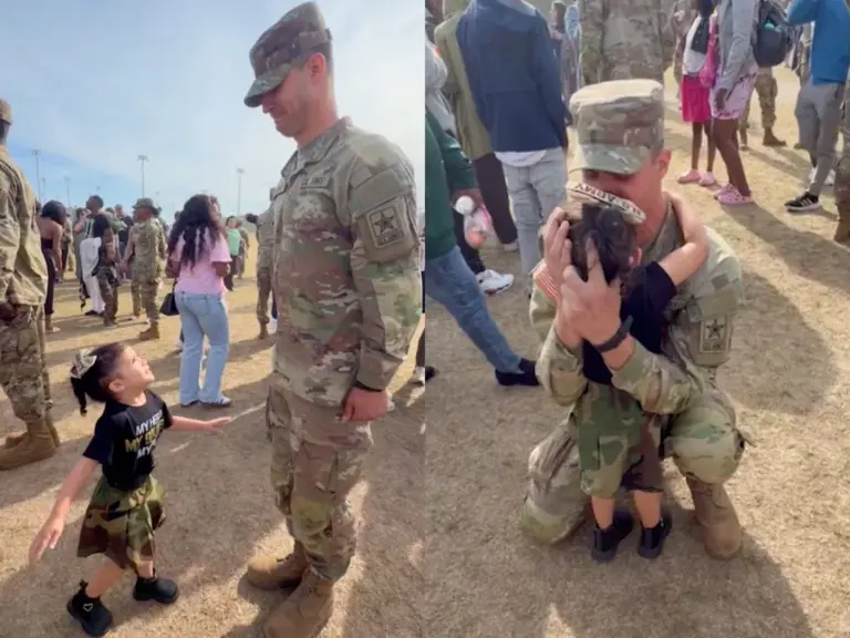 Watch: Little girl taps out soldier dad after searching through the ranks