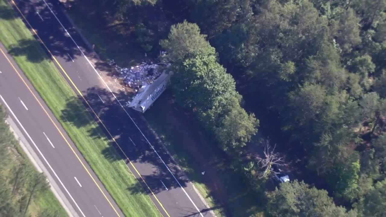Walmart truck overturns in interstate crash