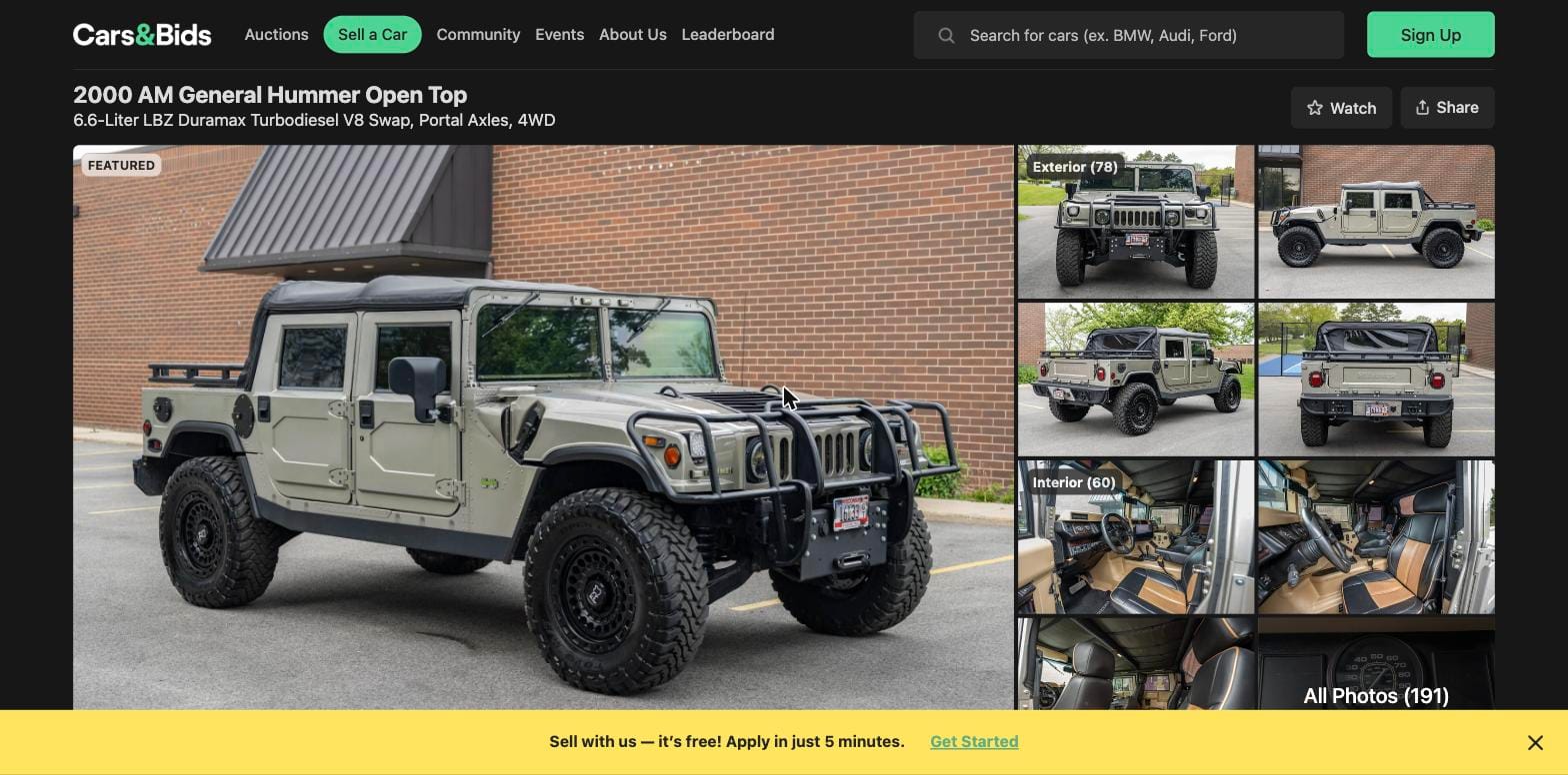 Duramax-powered 2000 AM General Hummer open top heads to auction with ...
