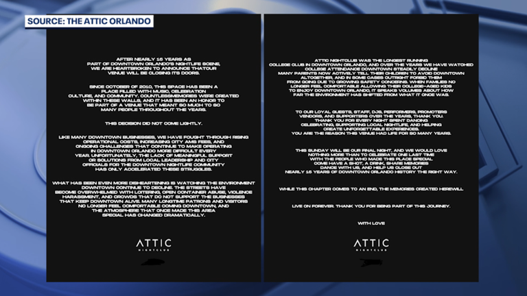 The Attic Nightclub closes in downtown Orlando after 16 years
