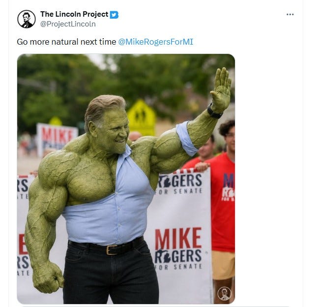 Social media users eat up AI-doctored image of muscular Mike Rogers