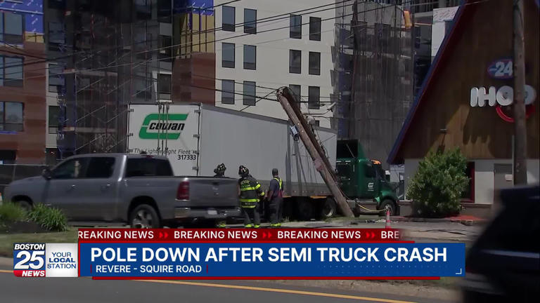 Tractor trailer takes down power lines in Revere