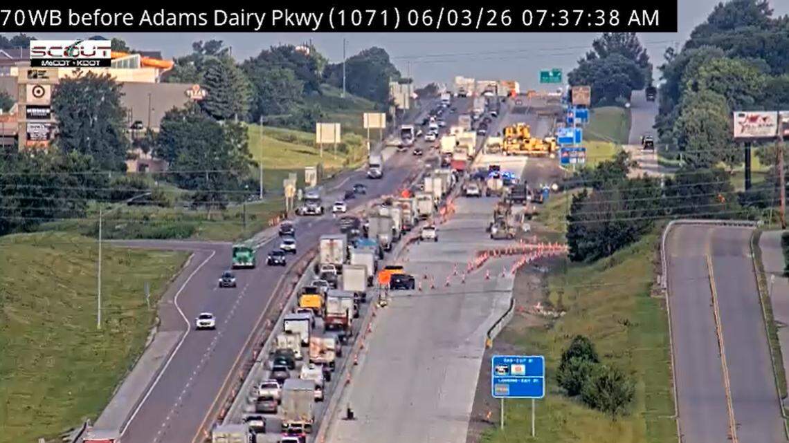 Two-vehicle crash in construction zone stalls traffic on I-70 in Blue ...