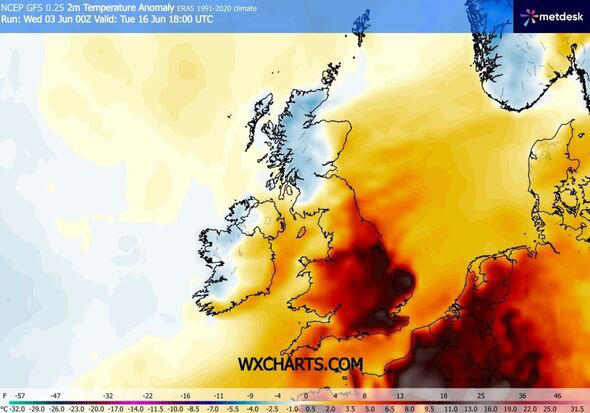 UK weather maps show next 32C heat surge in June - 22 counties above 30C