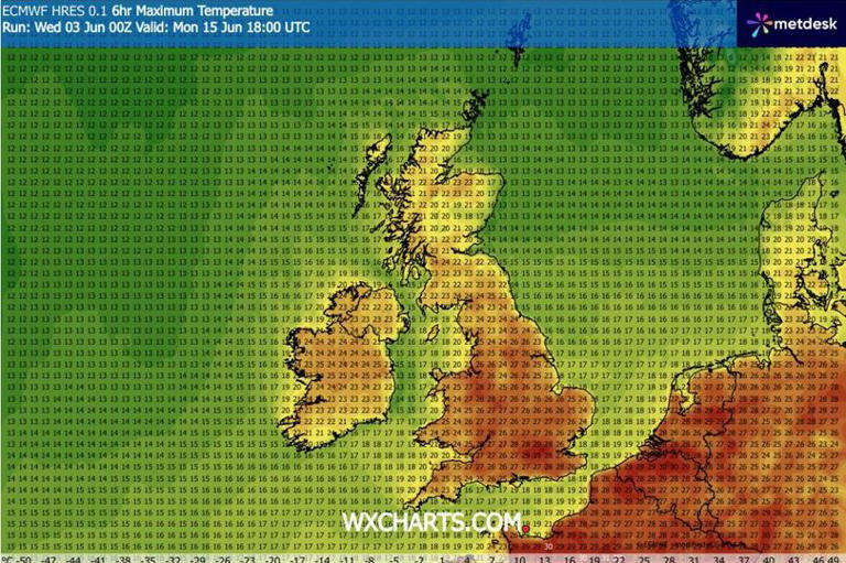 Heat surge returns as UK weather maps predict 32C temps across 21 ...