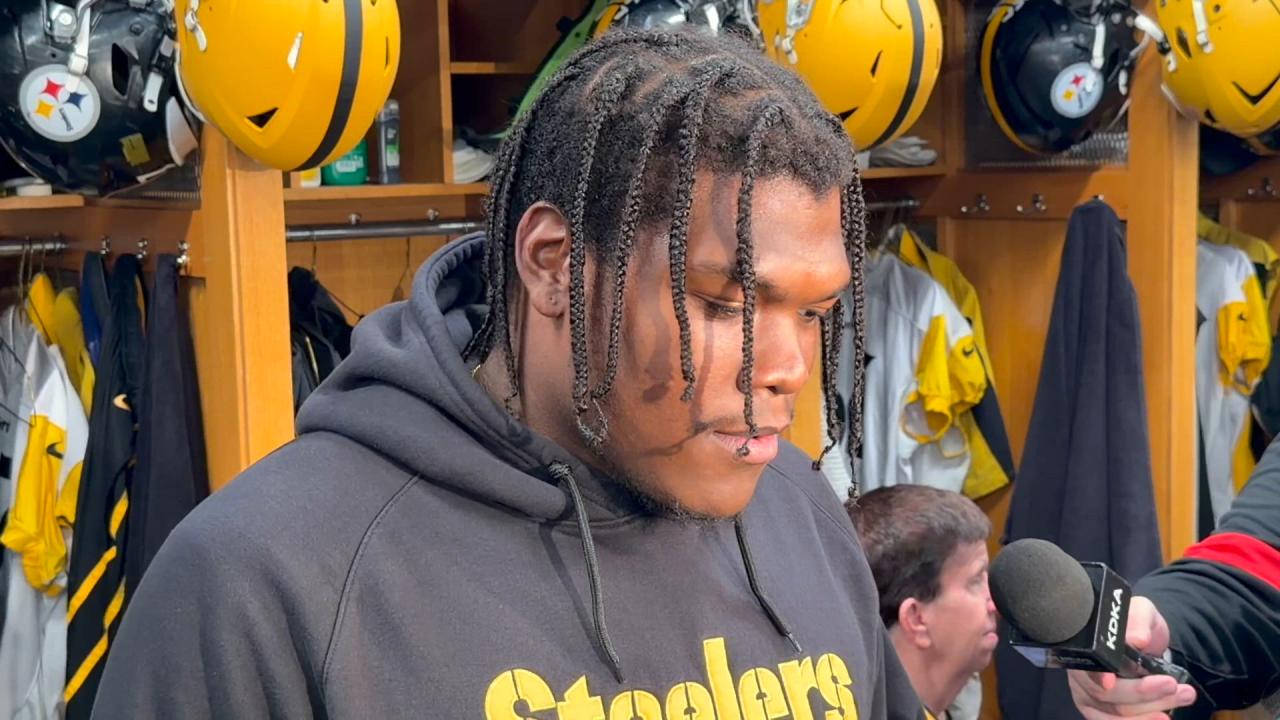 Steelers' Broderick Jones jokes about tackling Aaron Rodgers