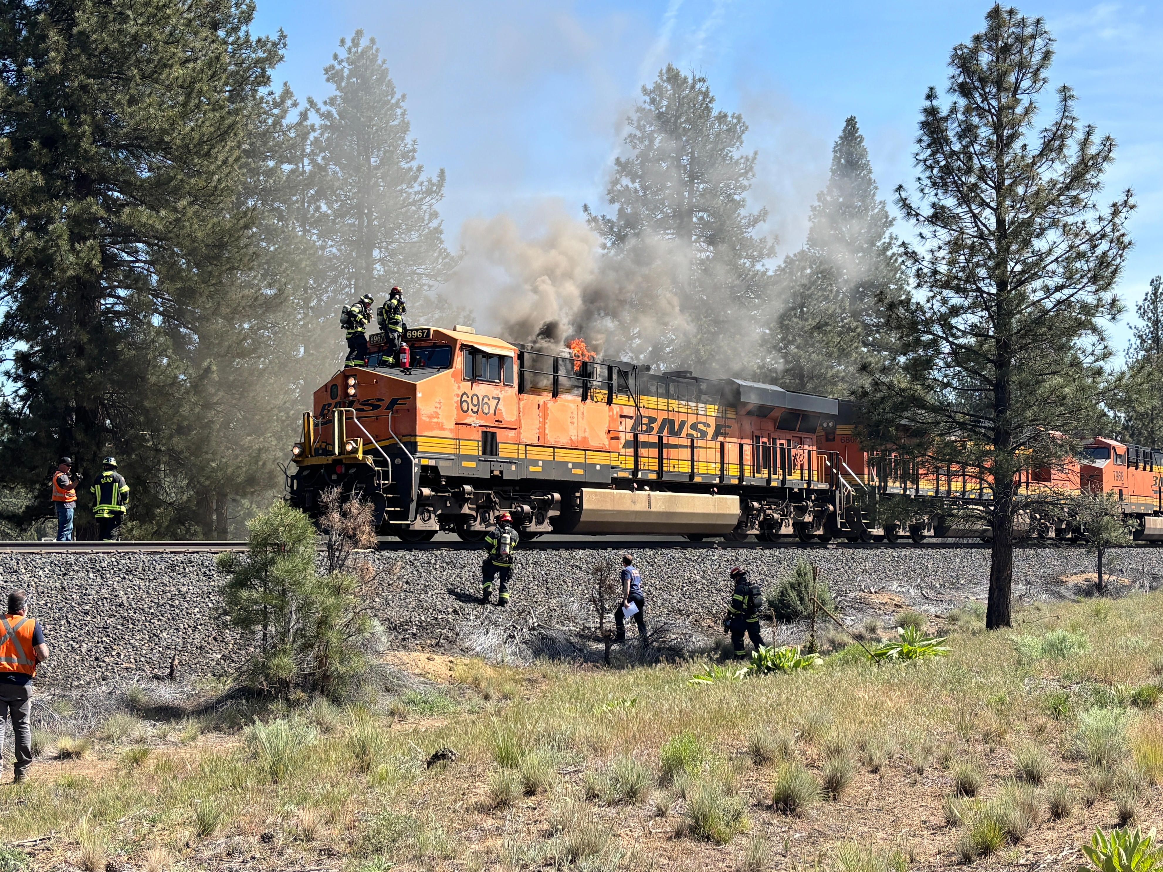 BNSF train catches fire in central Oregon, halts rail traffic