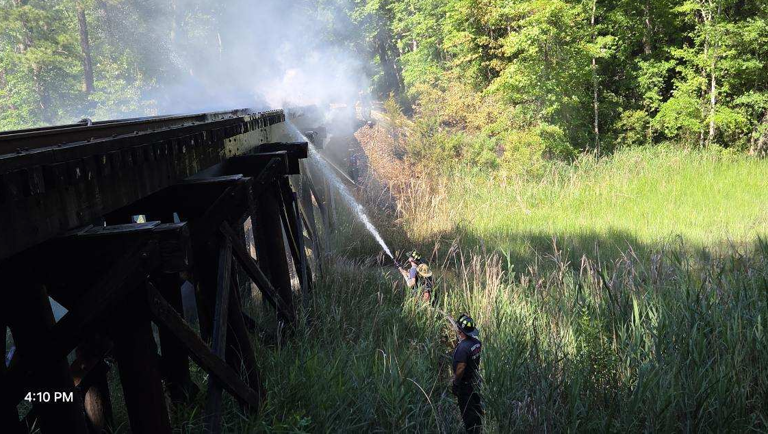 Railroad trestle bridge in Suffolk closed after two fires