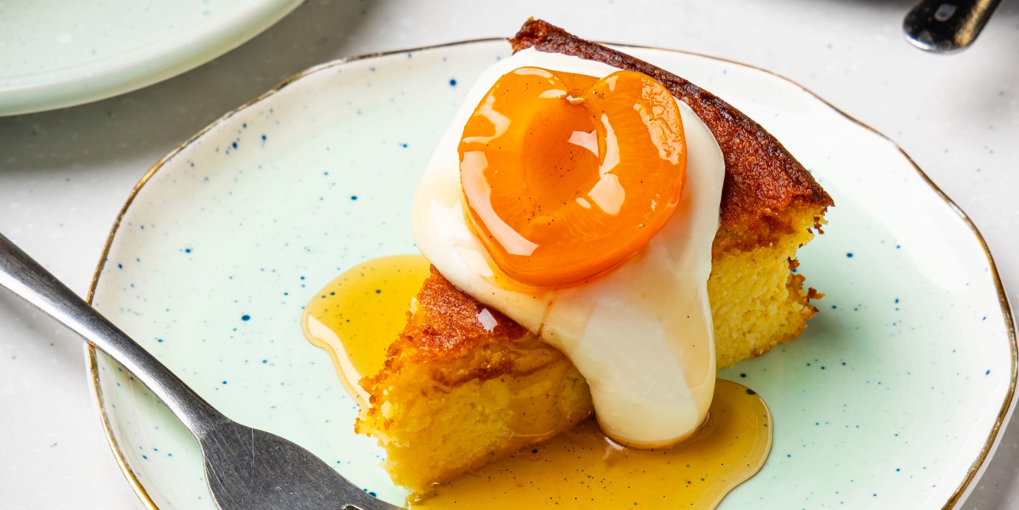 5-ingredient ricotta cake with poached apricots