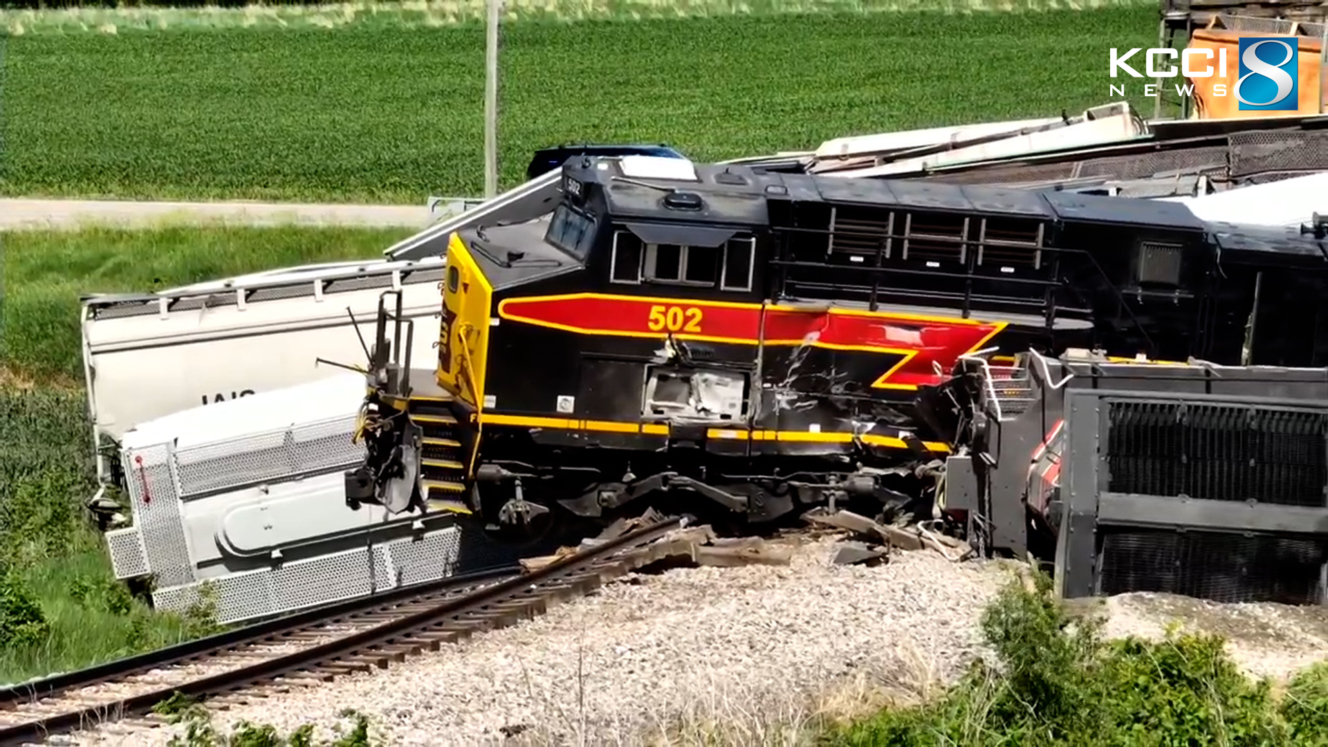 Photos: More than 20 rail cars left the tracks after Iowa Interstate crash