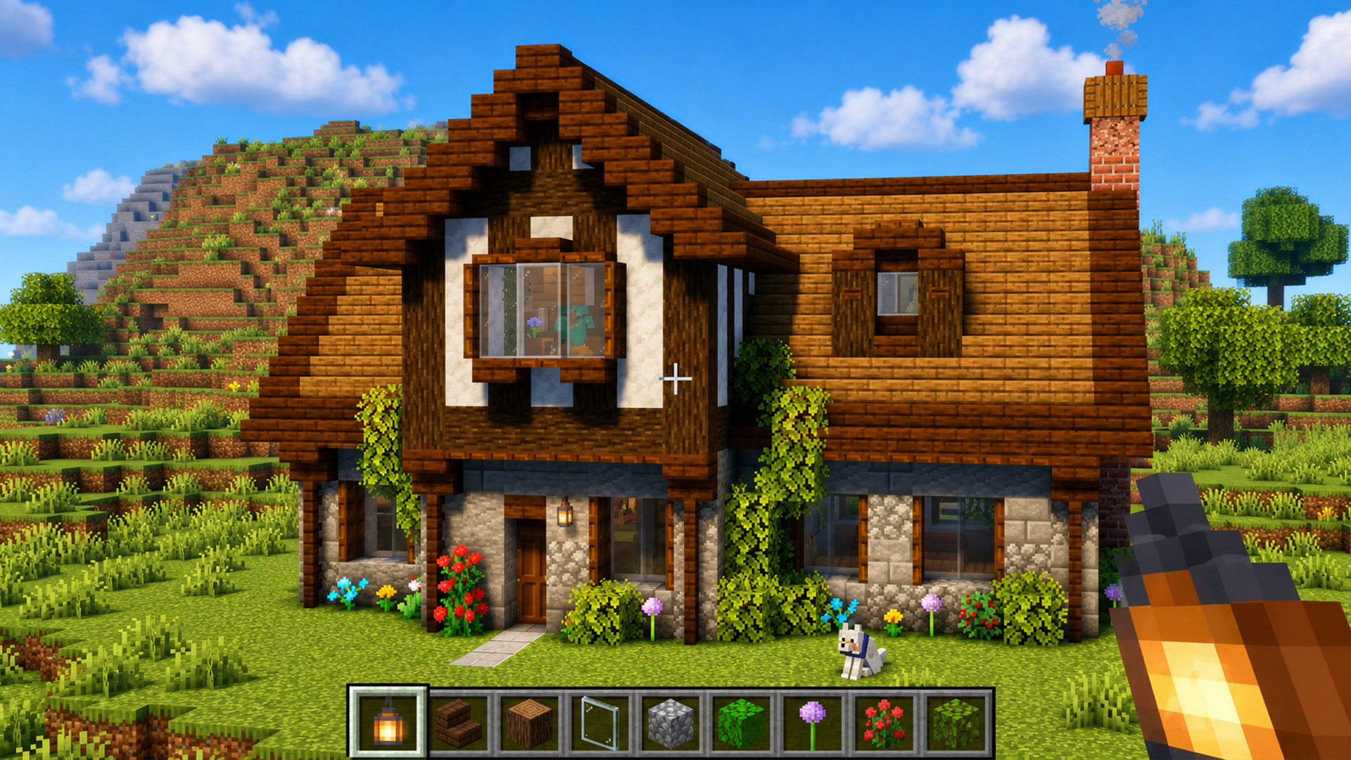 Build a large medieval home with simple blocks in Minecraft