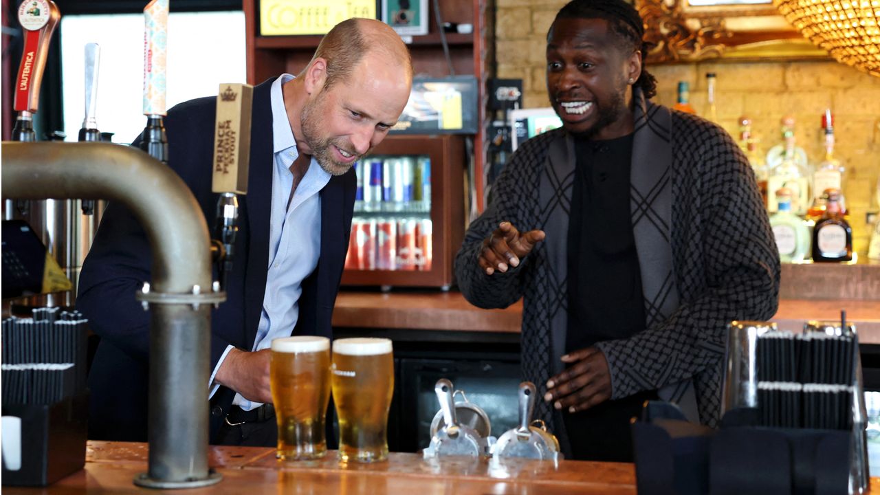 Prince William tries his hand at bartending during visit to Peckham pub