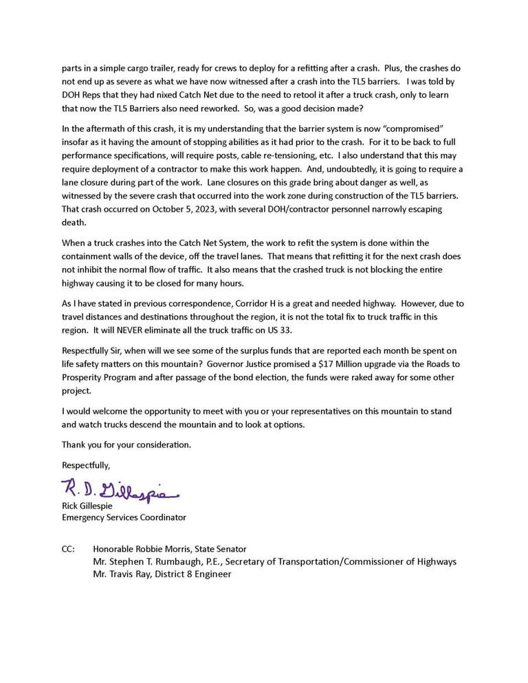 Pendleton County OEM writes Morrisey about dangerous US 33 stretch