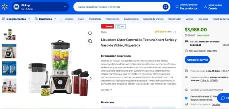 Licuadora Oster Xpert Series de 2 litros cuesta $1,200 pesos menos que ...