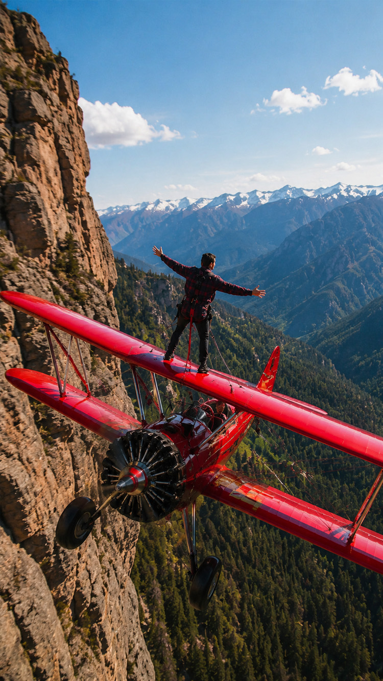 Airplane wing stunt delivers incredible sky high views