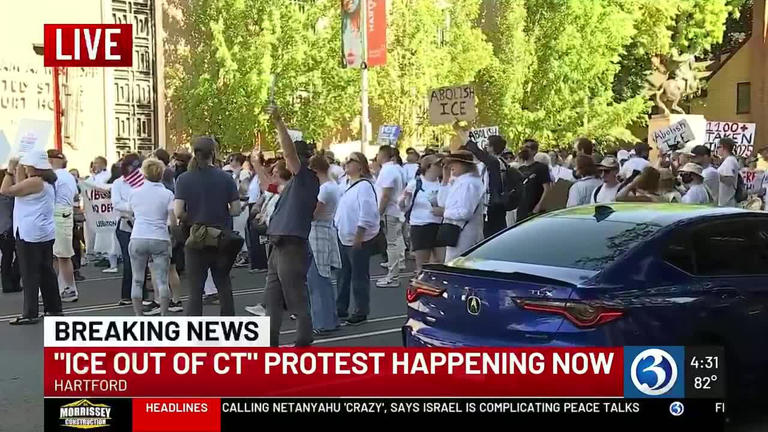 ‘ICE out of CT’ protesters rally outside Hartford federal building
