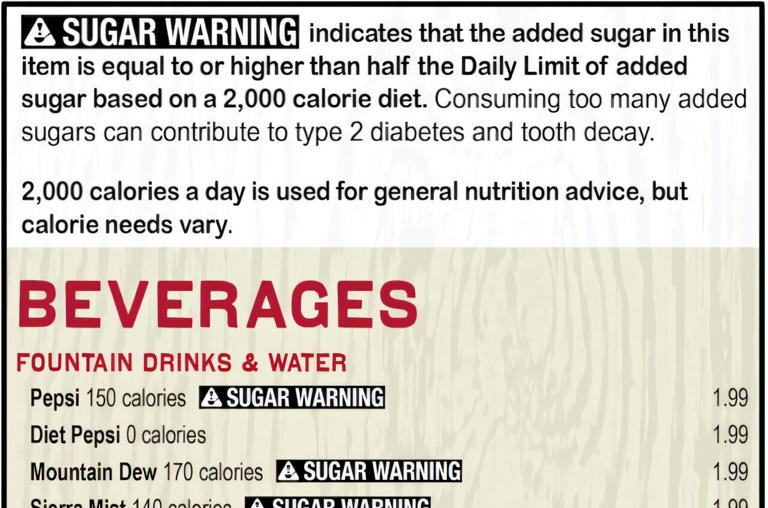 Warning labels on restaurant menus can steer diners from sweets