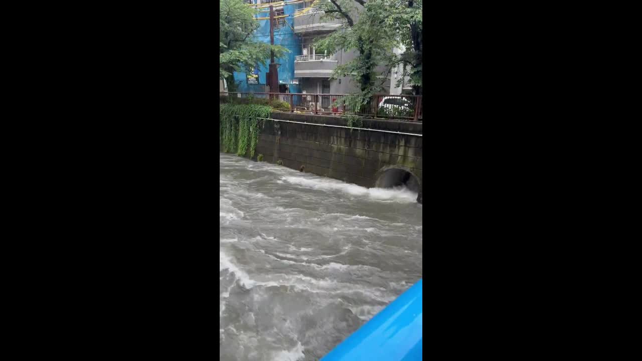 Meguro River in Tokyo swells amid torrential rain as Typhoon Jangmi ...