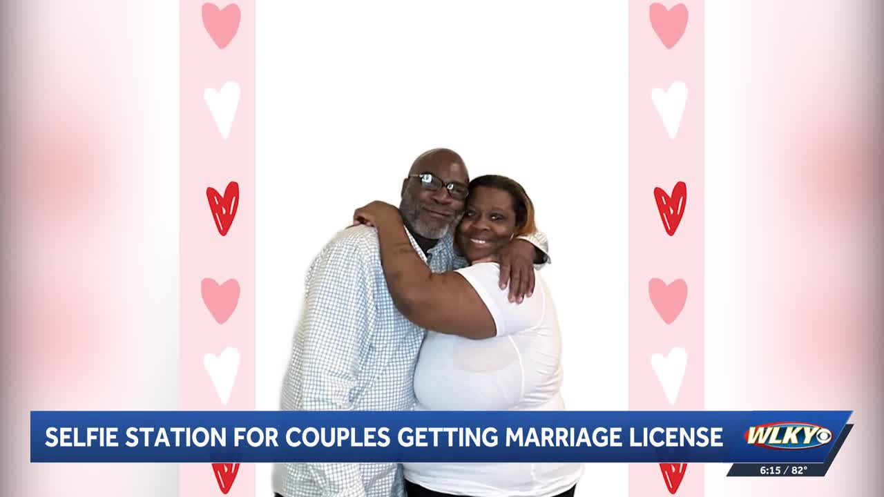 Selfie station set up in Metro Hall for couples getting married