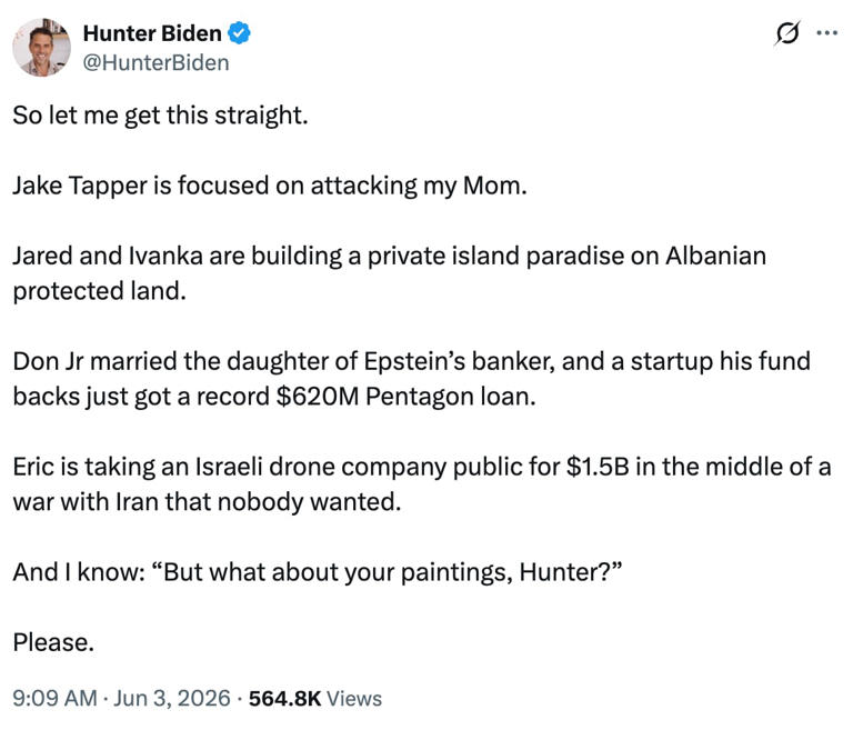 Hunter Biden defends Jill Biden, criticizes Trump family business empire