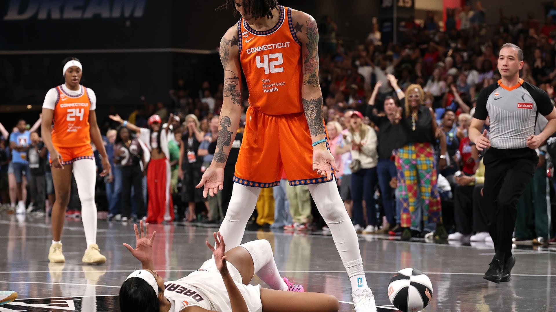 Brittney Griner's flagrant foul sends Angel Reese to the floor in WNBA ...