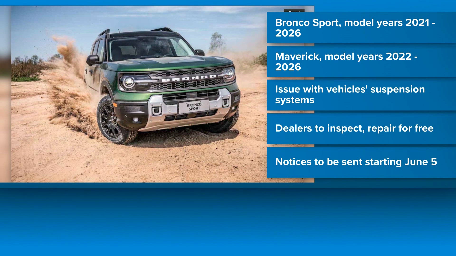 Ford recalls Bronco Sport and Maverick over suspension issue
