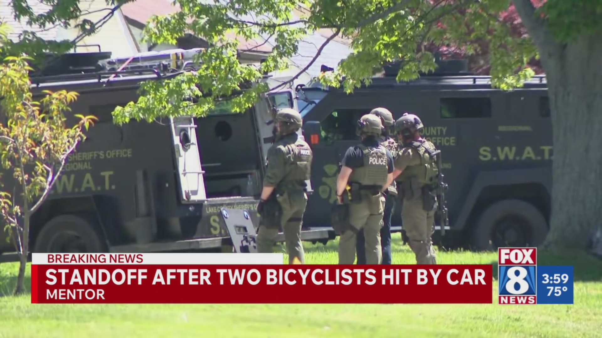 Standoff in Mentor after bicyclists hit by car