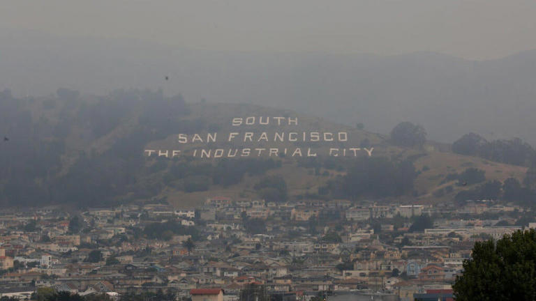 South San Francisco's Sign Hill receiving a red, white and blue makeover