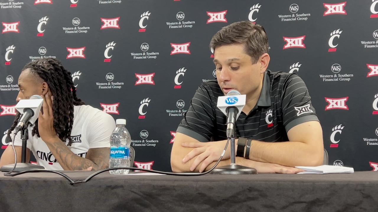 UC head coach Wes Miller, Day Day Thomas EMU postgame