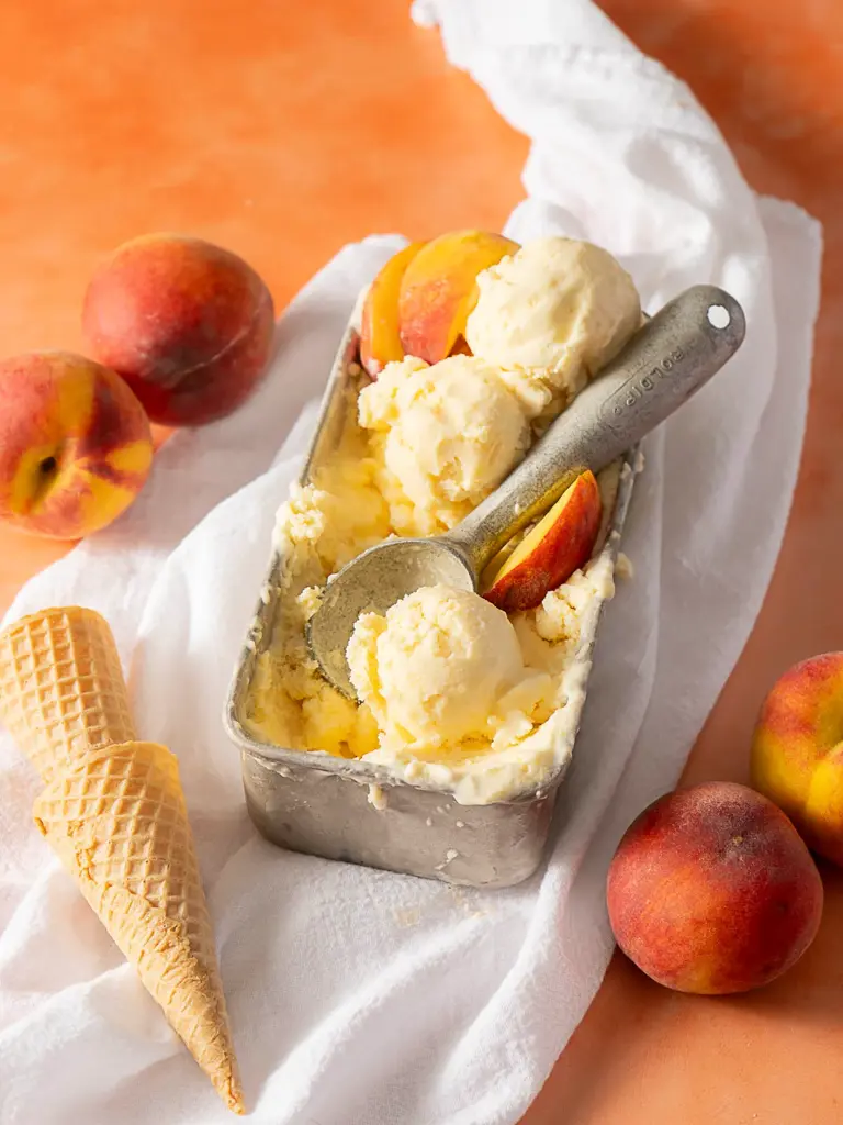 Easy homemade peach ice cream that feels like a southern treat