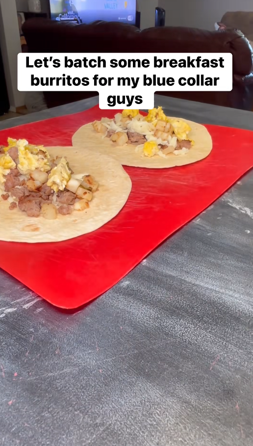 Batch cooking breakfast burritos for the guys