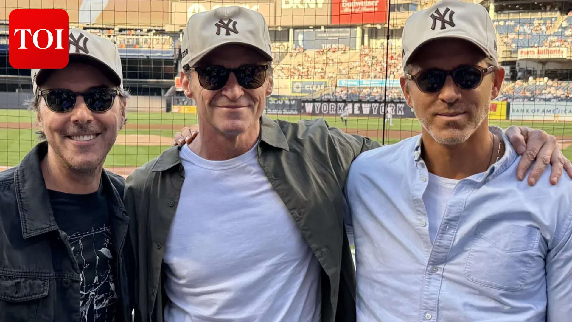 Hugh Jackman and Ryan Reynolds attend Yankees game with 'Deadpool and ...